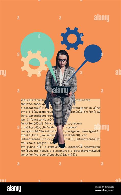 Collage Image Retro Sketch Of Worker Girl Manager Programmer Data