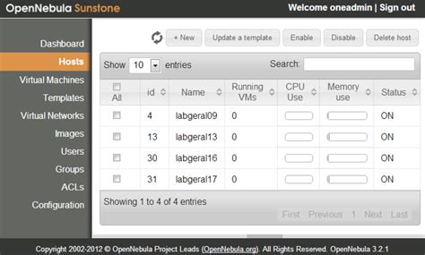Interface gráfica Sunstone oferecida pelo middleware de nuvem OpenNebula Download Scientific