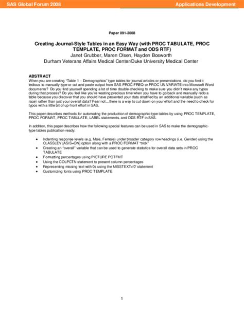 Pdf Creating Journal Style Tables In An Easy Way With Proc Tabulate Proc Template Proc