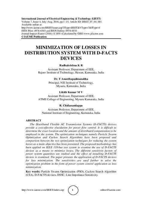 Pdf Minimization Of Losses In Distribution System With D Facts Devices