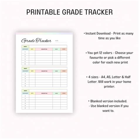 Grade Tracker Printable Assignment Log Grade Sheet Homeschool