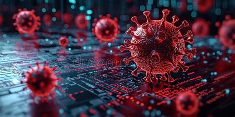 Cyberattack Concept With Binary Virus Code Glitch Effects And Warning