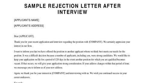 Rejection Email Template After Interview Sample Rejection Letter 10 Examples In Word Pdf