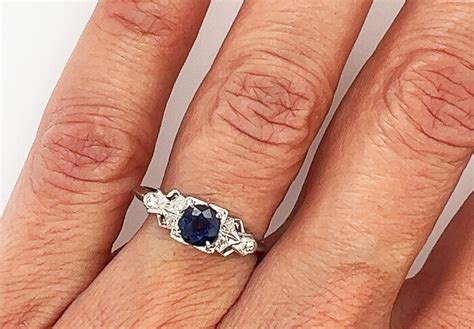 Art Deco Sapphire Ring 92ct Single Cut Diamond Original 1930s Antique