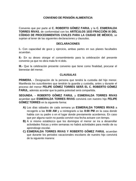 Convenio De Pensión Alimenticia 2023 Pdf Pensión Alimenticia