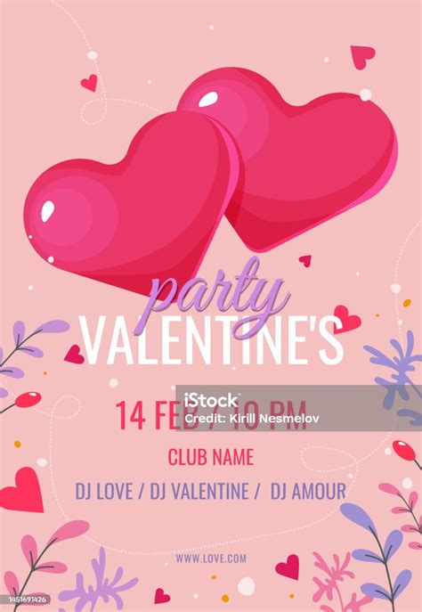 하트와 귀여운 식물 디자인이 있는 분홍색 배경에 발렌타인 데이 파티 포스터 낙서 드로잉에 대한 스톡 벡터 아트 및 기타 이미지 낙서 드로잉 디자인 라벨 Istock