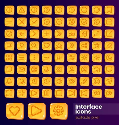 Website Glossy Ui Button With Pixelated Icon Big Set Vector