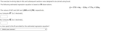 Solved The Exercise Involving Data In This And Subsequent