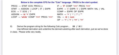 Solved Below Is The Complete CFG For The Calc Language Chegg Com