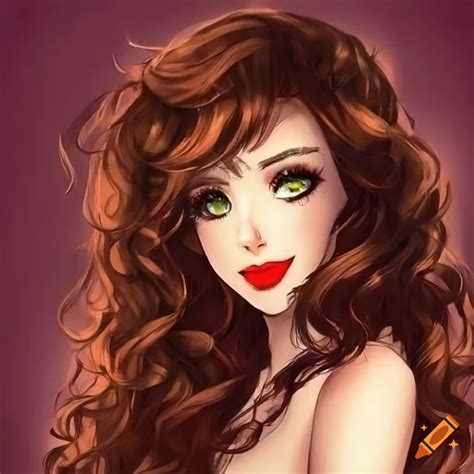 Anime Girl With Curly Brown Hair And Green Eyes