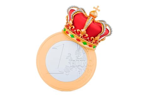 Premium Photo | Euro coin with golden crown 3d rendering
