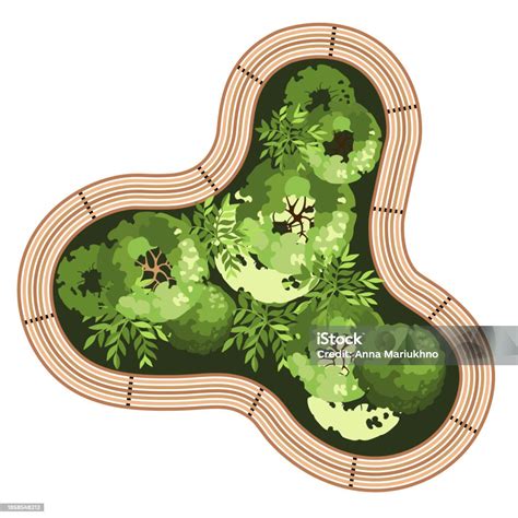 건축 조경 계획을 위한 벤치의 평면도 나무와 채소가 있는 벤치 측근 디자인 벡터 가구에 대한 스톡 벡터 아트 및 기타 이미지