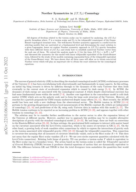 Pdf Noether Symmetries In Fttg Cosmology