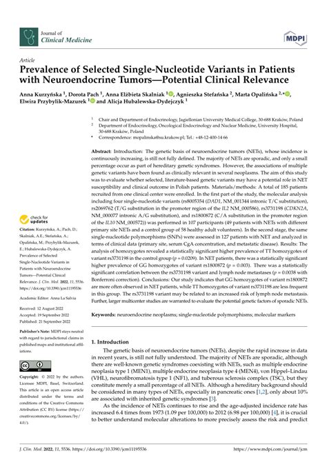 Pdf Prevalence Of Selected Single Nucleotide Variants In Patients
