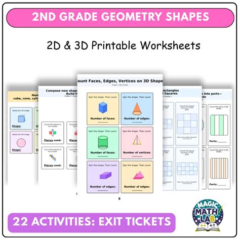 2nd Grade Geometry Shapes Worksheets 2d And 3d By Magic Math Lab Tpt
