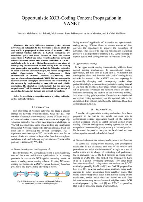 Pdf Opportunistic Xor Coding Content Propagation In Vanet