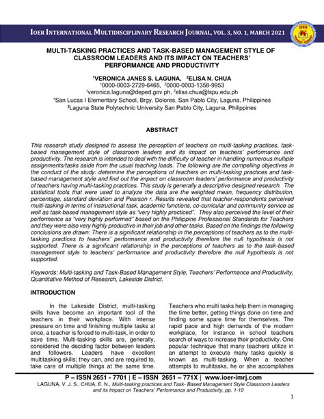 Pdf Multi Tasking Practices And Task Based Management Style Of