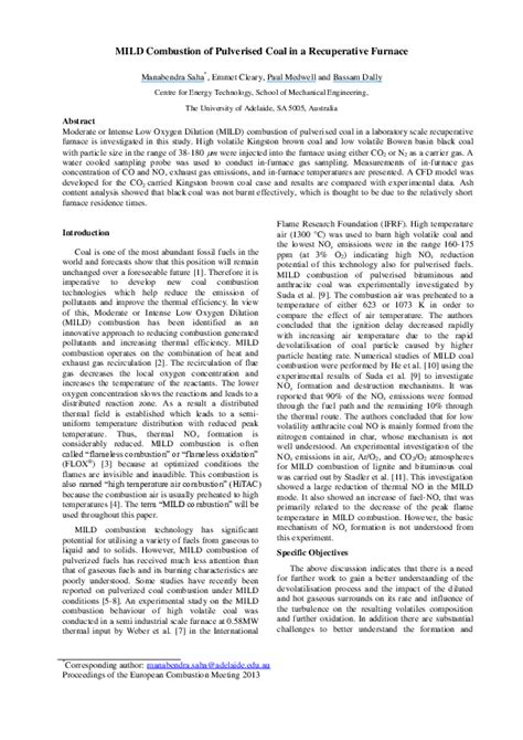 Pdf Mild Combustion Of Pulverised Coal In A Recuperative Furnace
