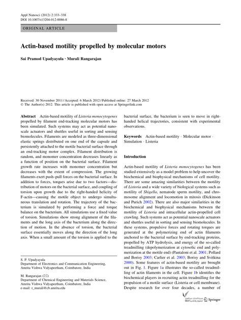 Pdf Actin Based Motility Propelled By Molecular Motors