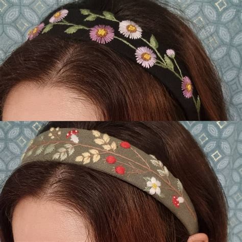 Hand Floral Embroidered Linen Headband Bachelorette Linen Hair