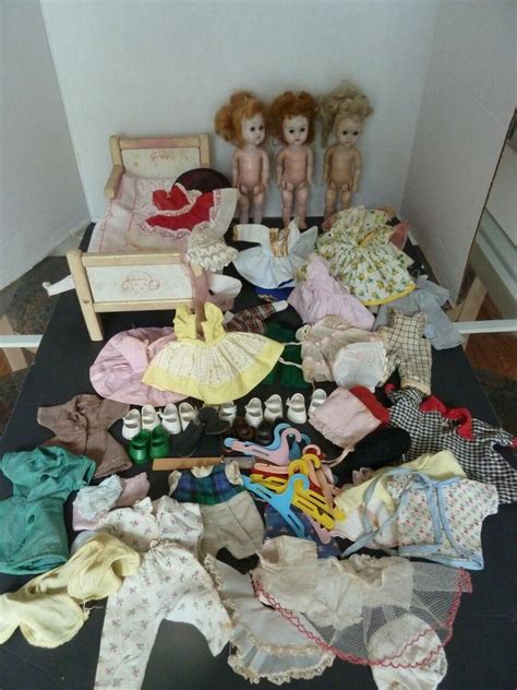 1950s Vintage Vogue Ginny Doll Lot 3 Dolls With Tagged Clothing Hats