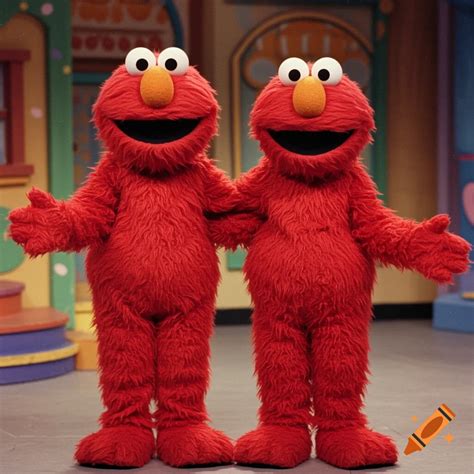 Two Elmo Mascot Costumes From 1990s Sesame Street On Craiyon