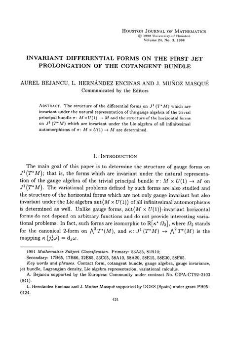 Pdf Invariant Differential Forms On The First Jet Prolongation Of The Cotangent Bundle