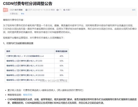 收益抽6成，谁给你的脸？ csdn付费专栏 收入 csdn博客