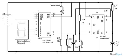 7 Segment Display Counter Circuit Using Ic 555 Timer Ic