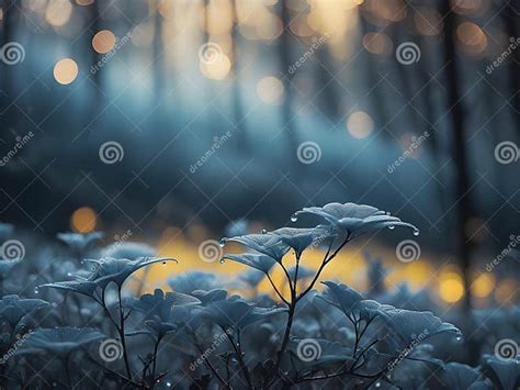 Blue Leaf Plants with Ethereal Blurred Unfocused Bokeh Background Stock Illustration ...