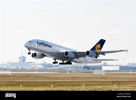 Airbus A380 800 Lufthansa Takeoff Runway North In The Back Tower