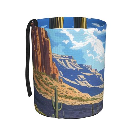 Honeii Western Desert Cactus Print Waterproof Car Trash Canwaterproof Portable Collapsible