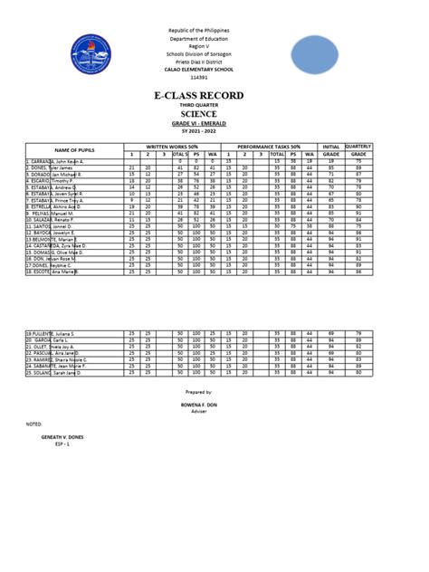 E Class Record 3 Emerald Pdf
