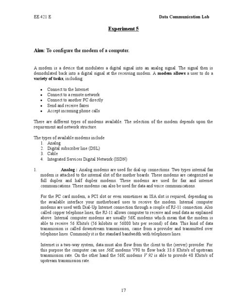 Experiment 5 Variety Of Tasks Including Pdf Modem Digital
