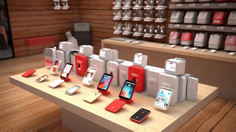 전화 케이스를 포함한 다양한 스마트폰 액세서리를 판매하는 최첨단 키오스크 및 기타 필수 품목은 번화한 쇼핑몰 3d 렌더링 내에 있어야 합니다 핸드폰 배경 전화 서비스