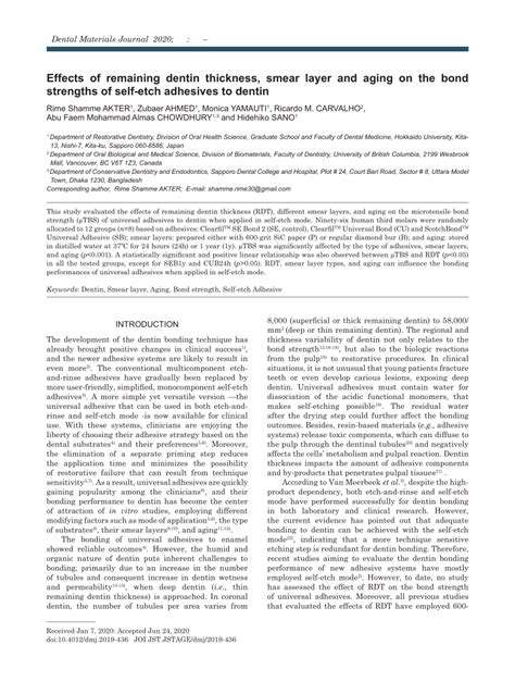 Pdf Effects Of Remaining Dentin Thickness Smear Layer And Aging On
