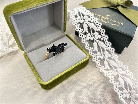 Selenichast Black Cat Ring Enamel Animal Ring Adjustable Ring