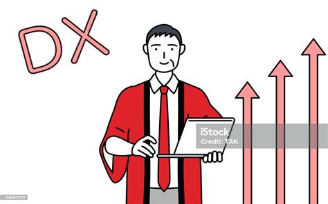 빨간 해피 코트를 입은 시니어 남성이 사업을 성공적으로 개선한 Dx의 이미지 개선에 대한 스톡 벡터 아트 및 기타 이미지