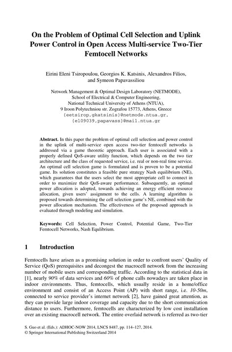 Pdf On The Problem Of Optimal Cell Selection And Uplink Power Control In Open Access Multi