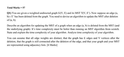 solved q1 you are given a weighted undirected graph g v e