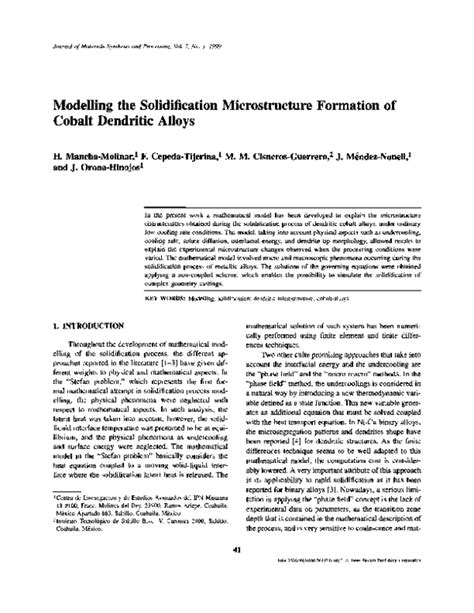 pdf modelling the solidification microstructure formation of cobalt