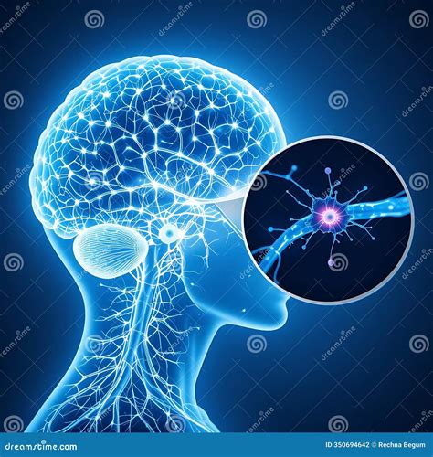 Futuristic Glowing Neuron Network And Brain Illustration Stock