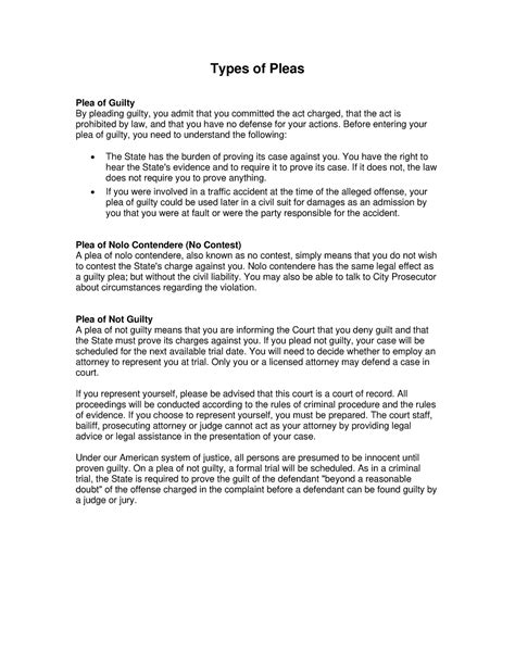 Types Of Pleas Types Of Pleas Plea Of Guilty By Pleading Guilty You