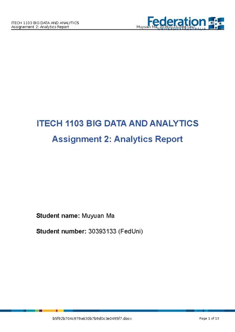 1103 Big Data Assessment 2 Itech1103 Fed Uni Studocu