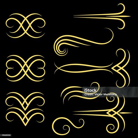 장식 서예 요소입니다 빈티지 소용돌이 장식품입니다 복고풍 디자인과 장식 요소 벡터 그림입니다 개체 그룹에 대한 스톡 벡터 아트