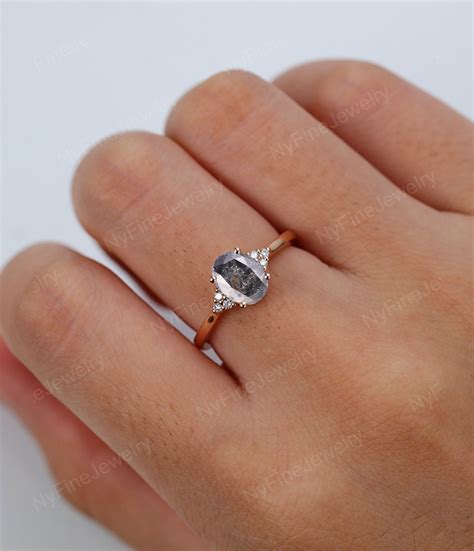 Vintage Salt And Pepper Diamond Engagement Ring Rose Gold Etsy