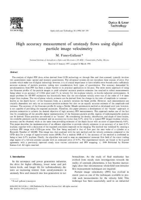 Pdf High Accuracy Measurement Of Unsteady Flows Using Digital