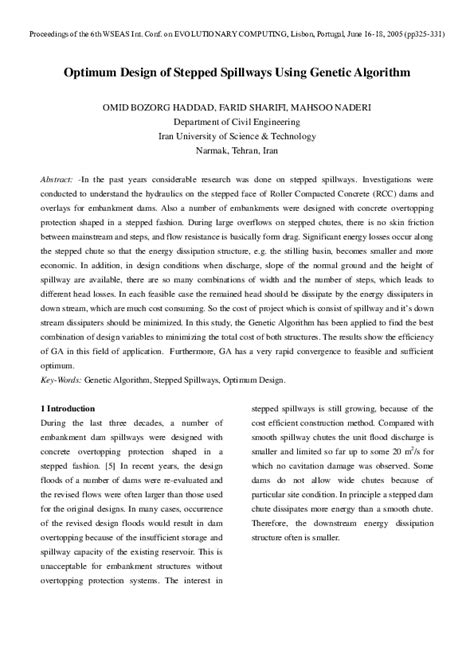 pdf optimum design of stepped spillways using genetic algorithm