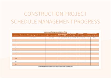 Construction Project Schedule Management Progress Excel Template And