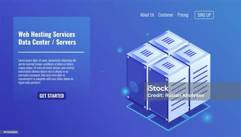 서버 룸 아이소메트릭 랙 아이콘 웹사이트 호스팅 서비스 데이터 센터 개념 벡터 일러스트 레이 션 0명에 대한 스톡 벡터 아트 및